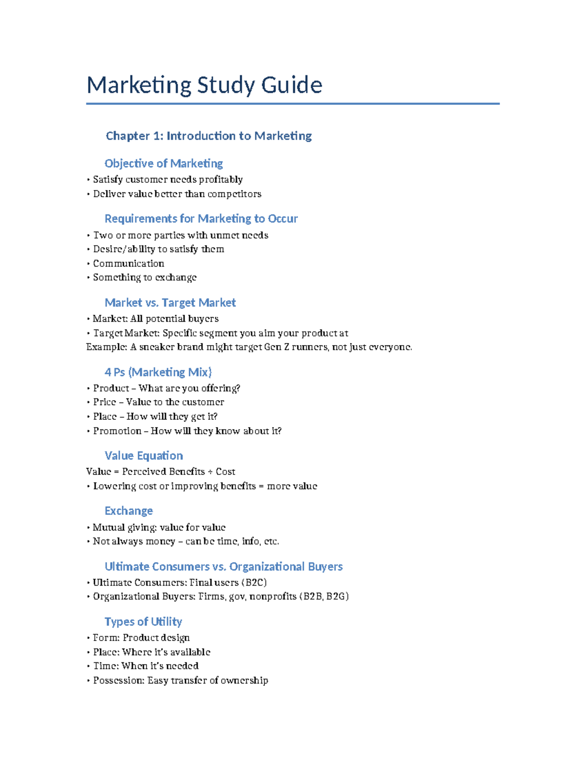 Marketing Study Guide - Chapter 1-5 Overview and Key Concepts - Studocu