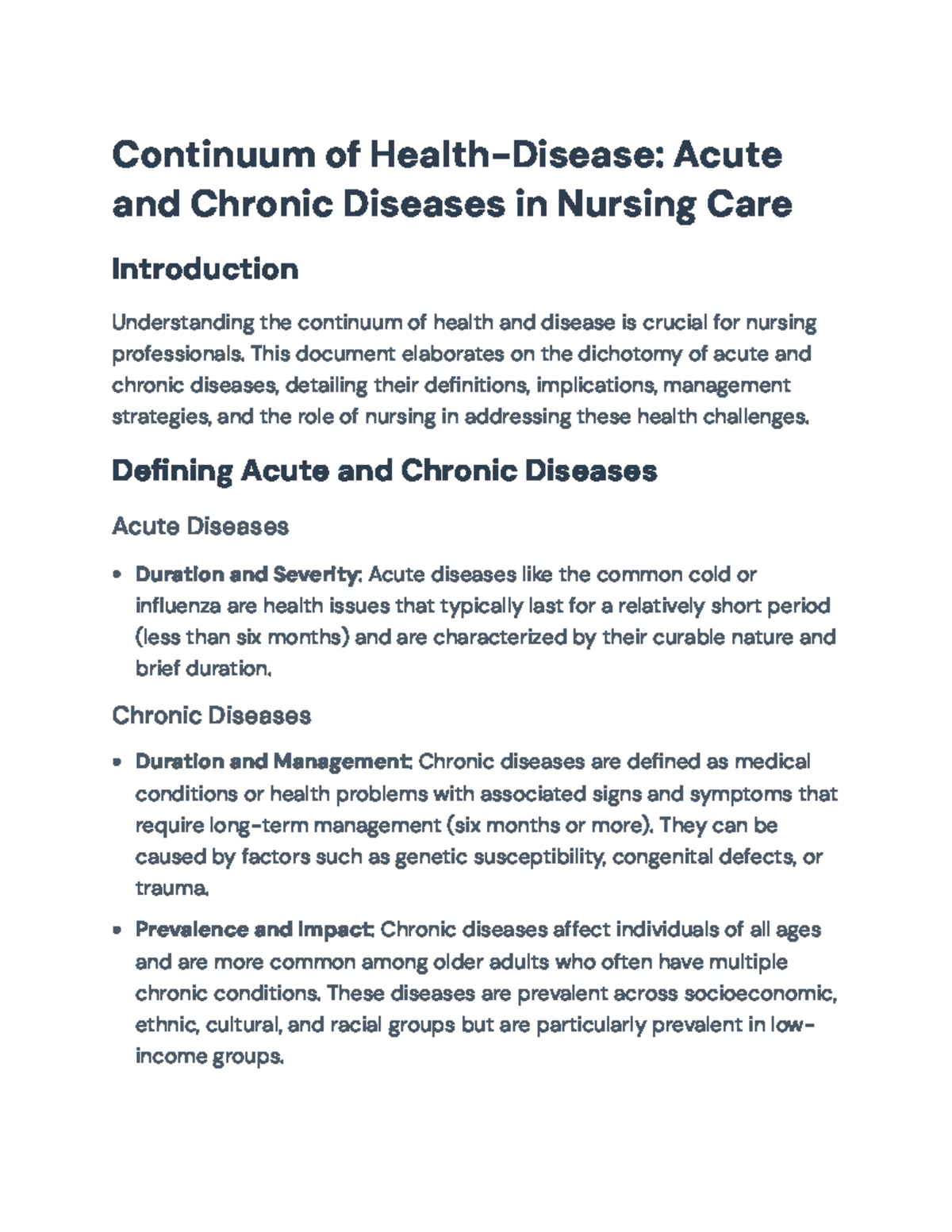 Continuum of Health-Disease: Acute & Chronic Disease Management in ...