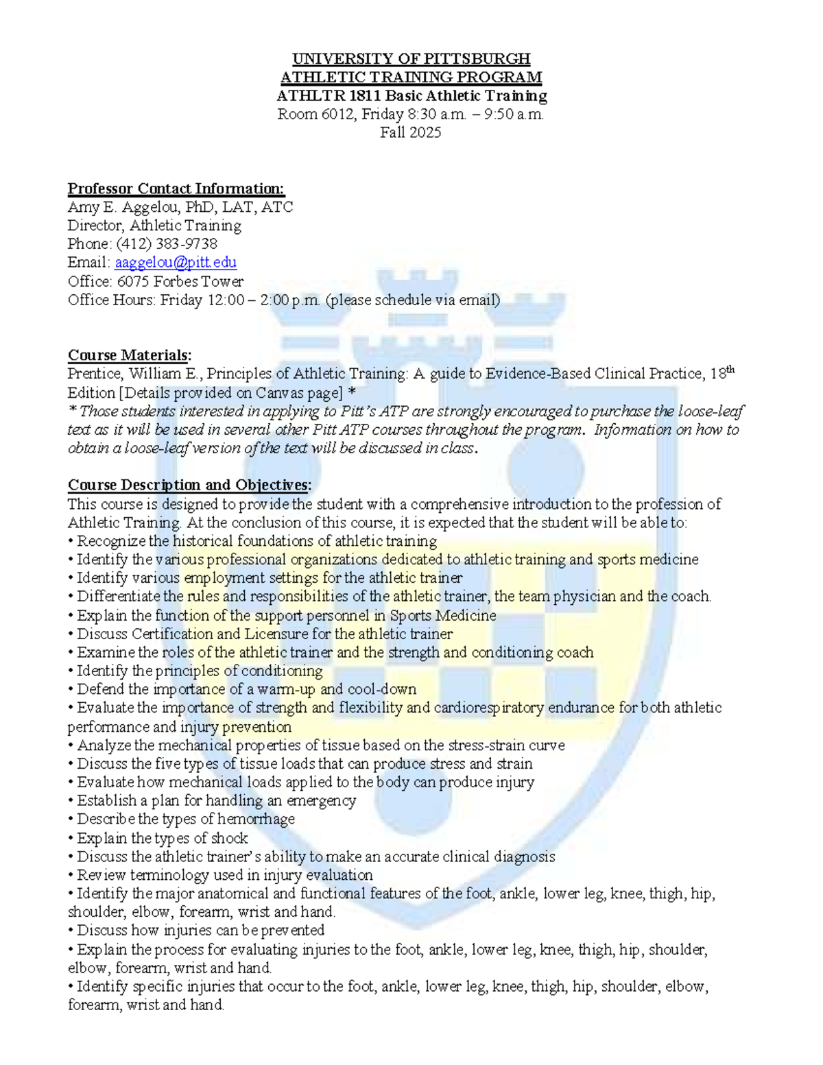 ATHLTR 1811 Basic Athletic Training Syllabus - Fall 2025 - Studocu
