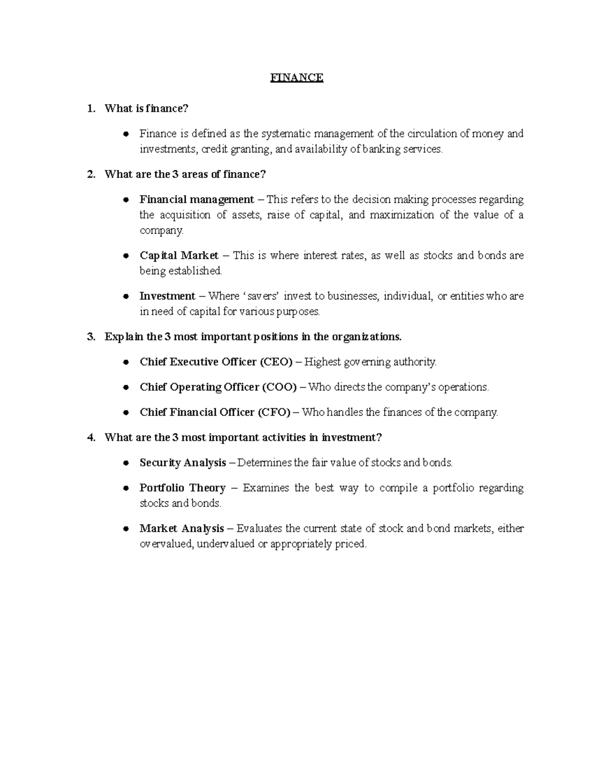 Finance 101: Key Concepts and Positions in Financial Management - Studocu