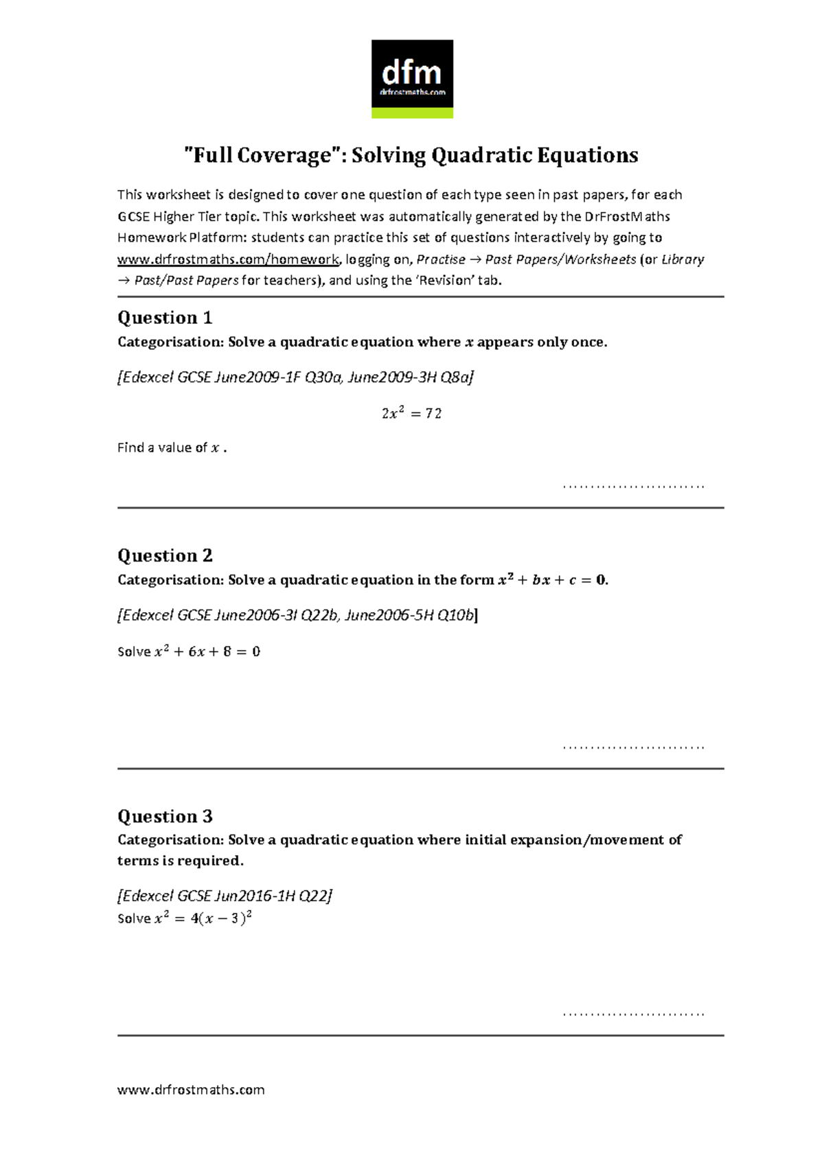 GCSE MATHS: Full Coverage Solving Quadratic Equations Topics - Studocu
