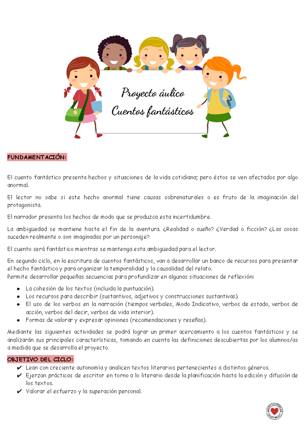 Proyecto de Escritura de Cuentos Fantásticos - 4to a 6to Año - Studocu