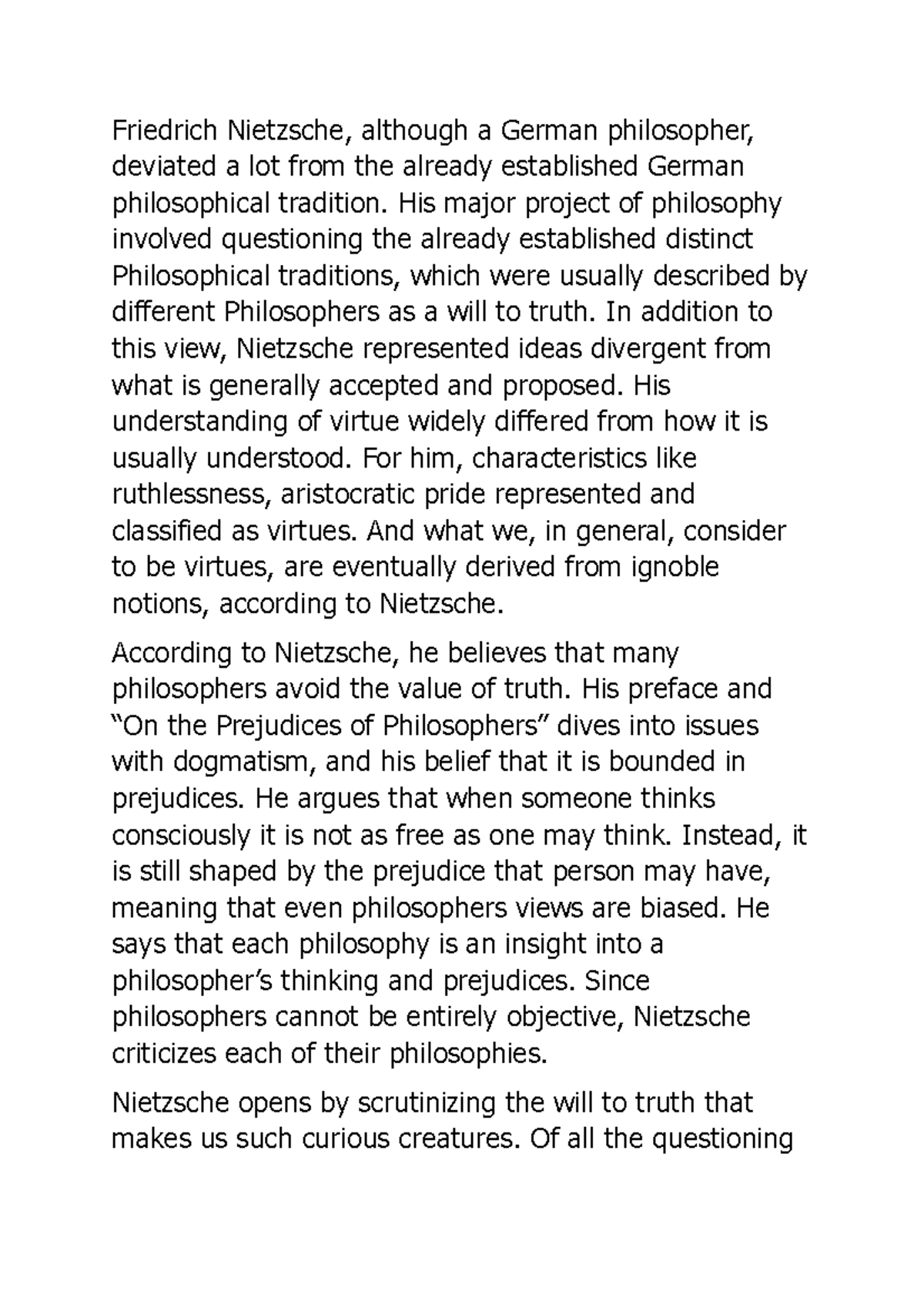 Friedrich Nietzsche - Philosophical Insights and Critiques Notes - Studocu