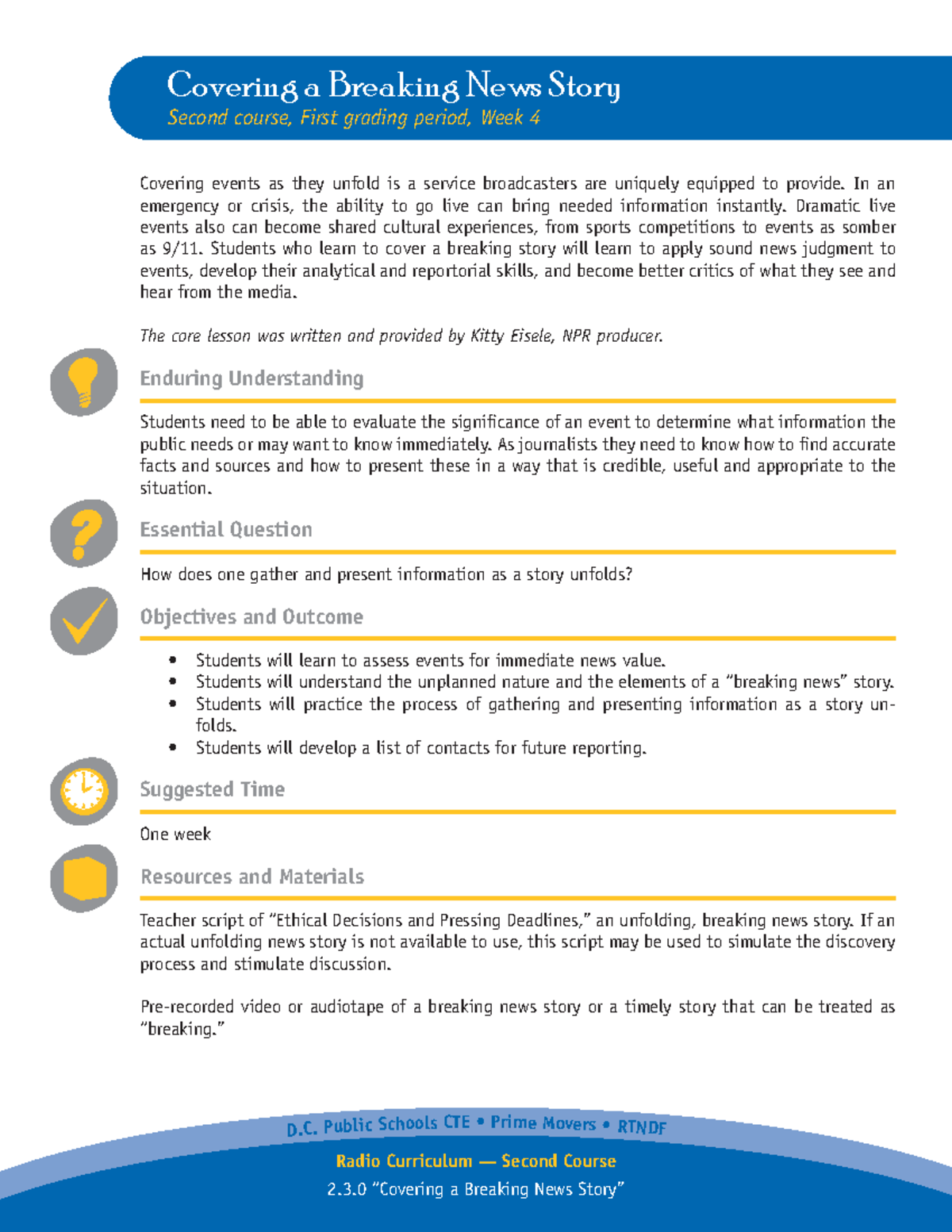 C2L3 Radio Curriculum Lesson on Covering Breaking News - Studocu