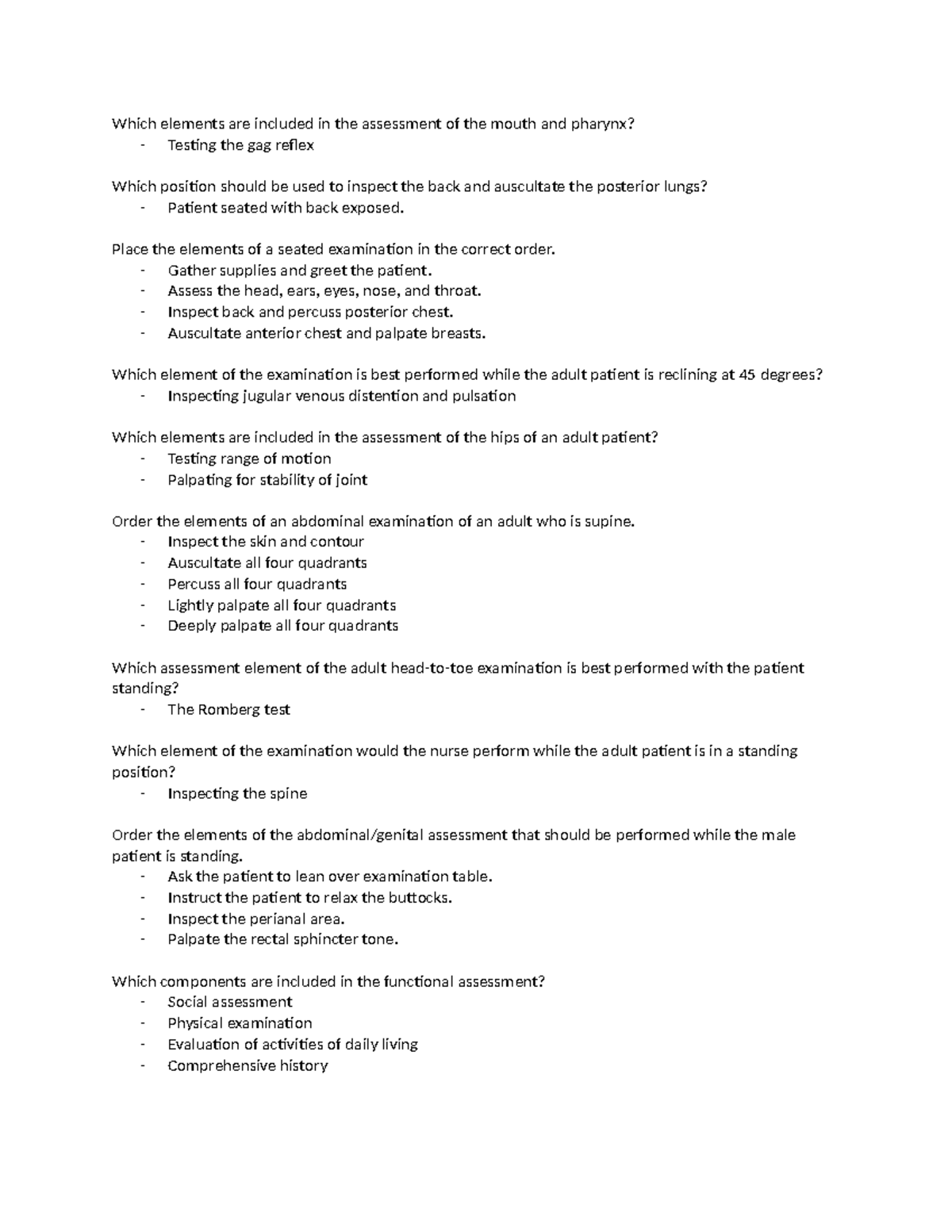 Adult Head-to-Toe Examination Guide: Key Components & Techniques - Studocu