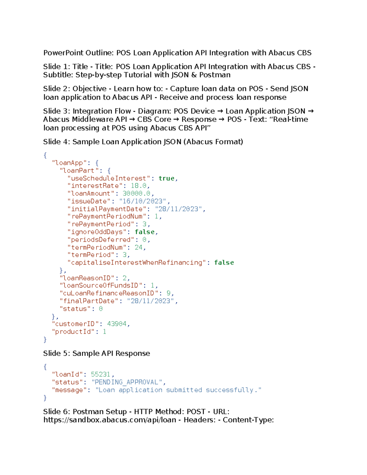 POS Loan Application API Integration Tutorial with Abacus CBS - Studocu