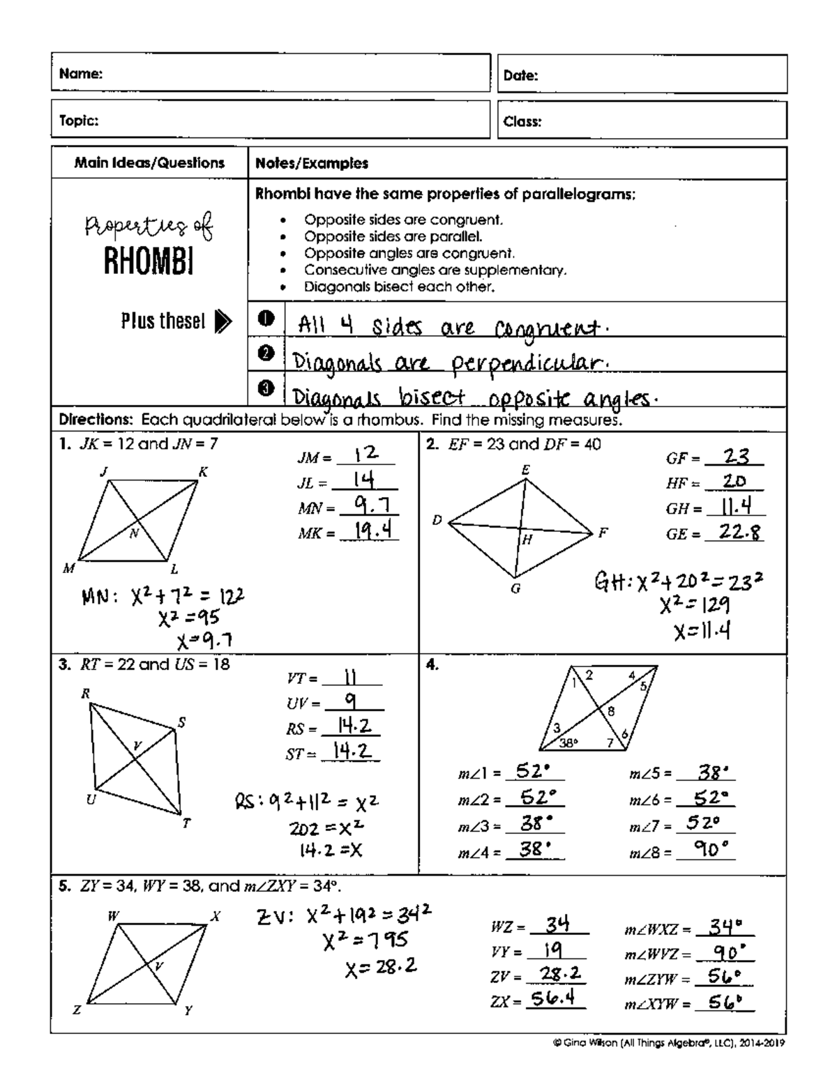 Rhombi Properties Study Guide - Key Concepts and Measures - Studocu