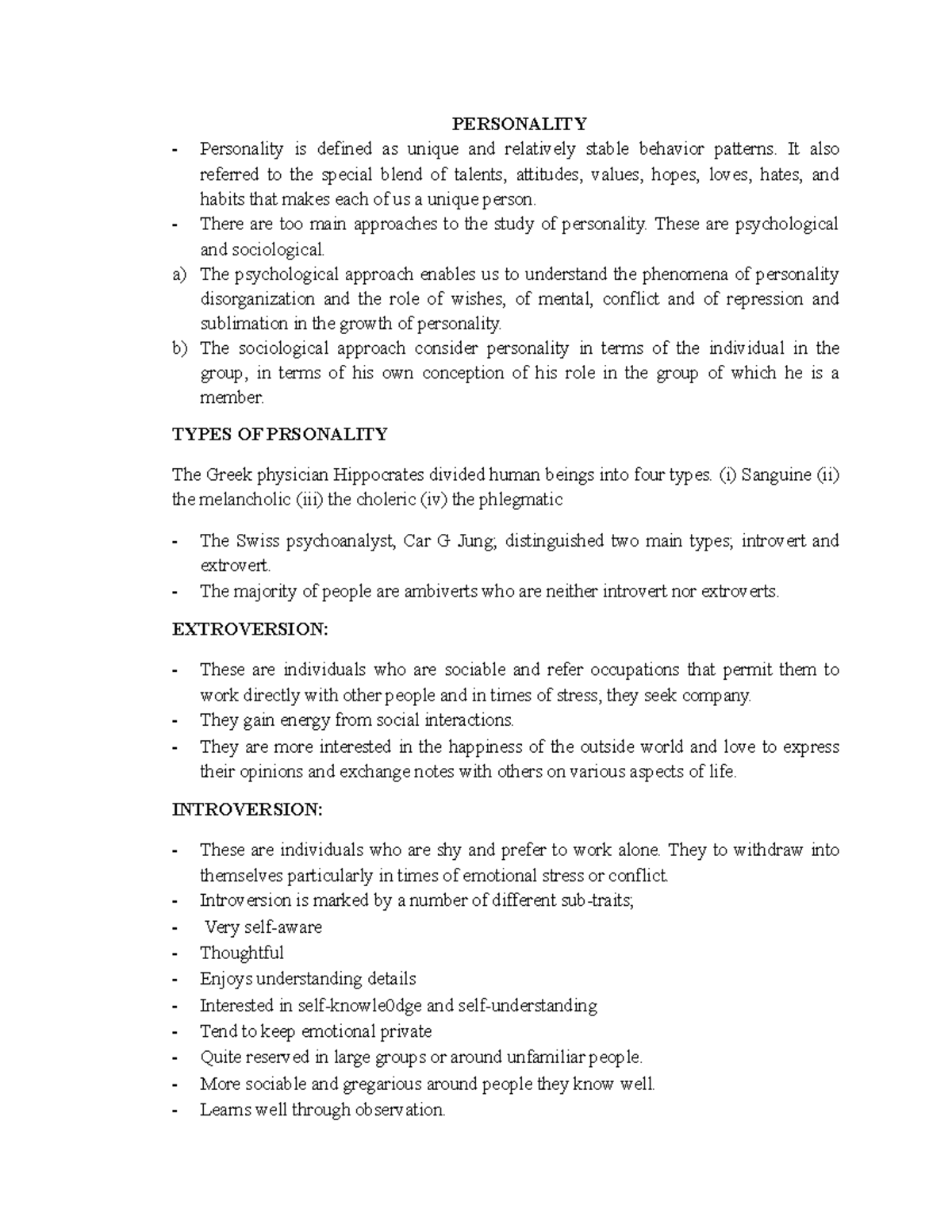 Chapter eight personality 105950 - PERSONALITY - Personality is defined ...