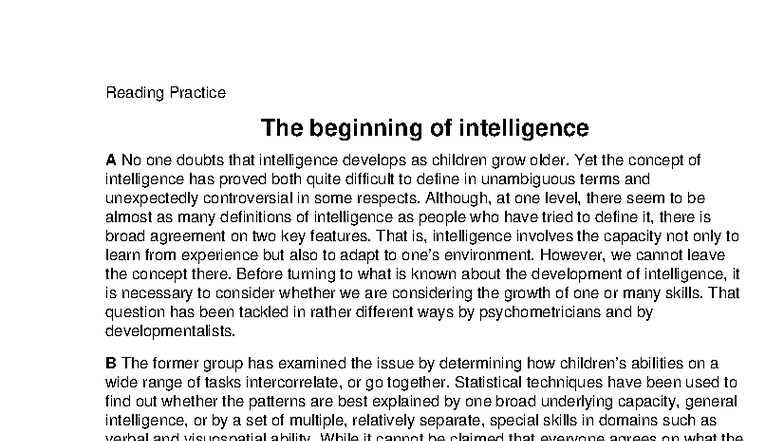 Reading Practice: The Beginning of Intelligence Insights - Studocu