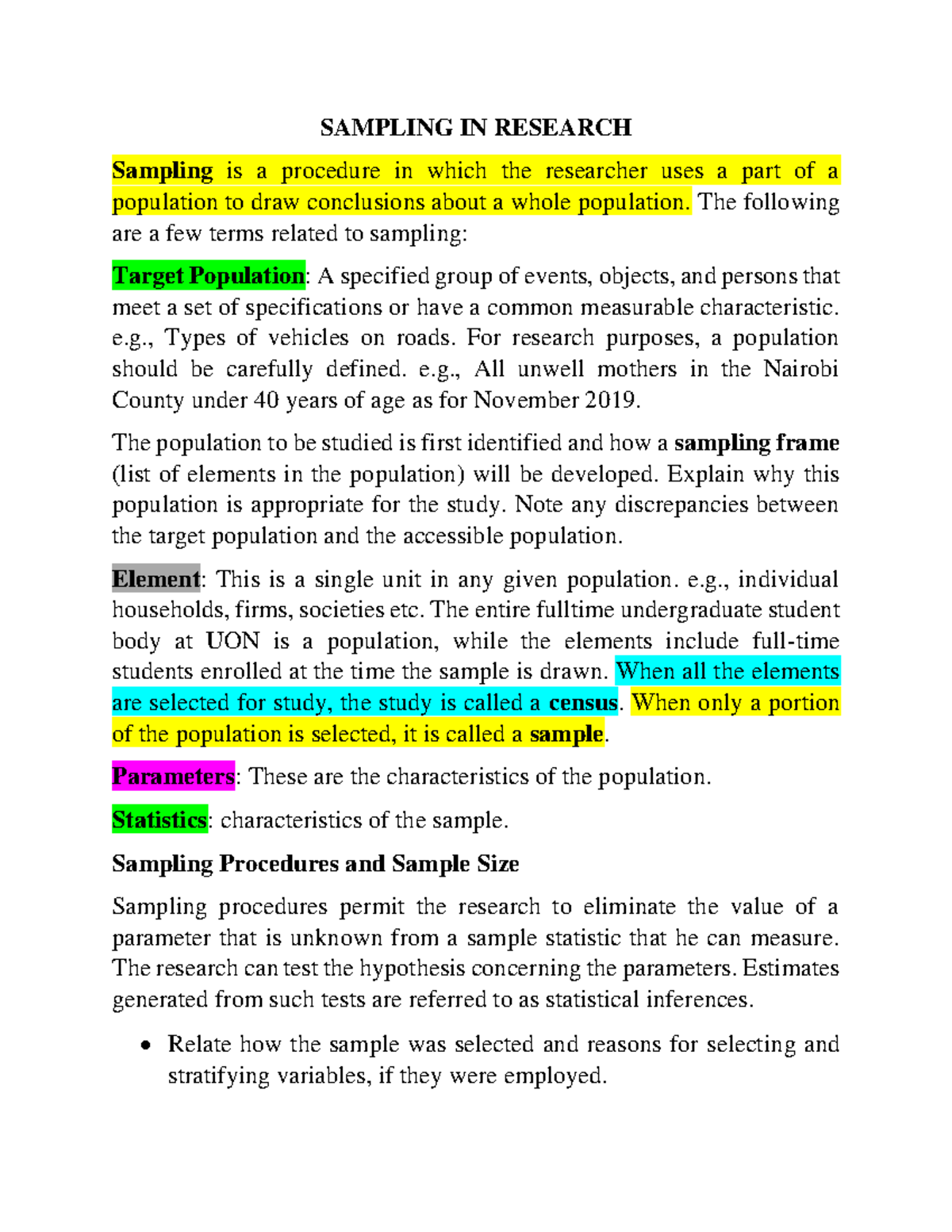 Sampling in Research: Key Concepts and Procedures - Studocu