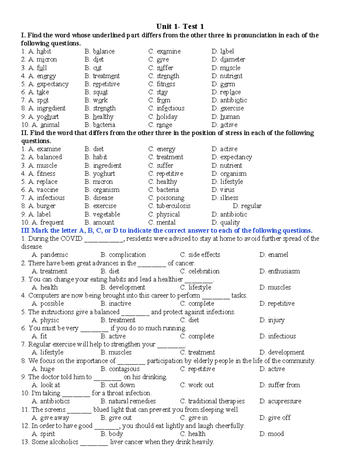 Unit 1 Review - Sample Test for English 11 (Unit Test) - Studocu