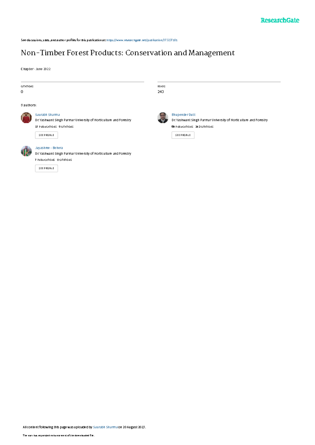 Non-Timber Forest Products (NTFPs): Conservation Strategies & Challenges - Studocu