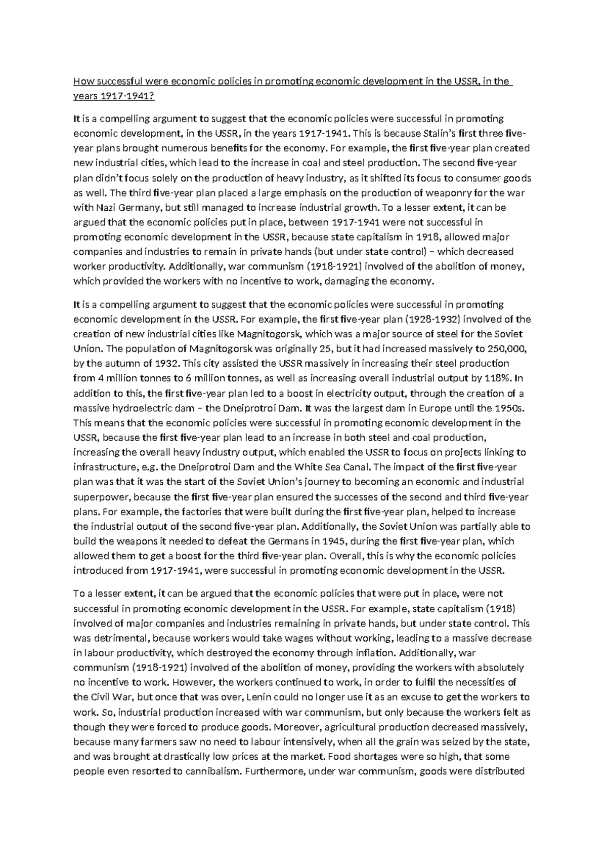 Economic Development in the USSR: Lenin and Stalin's Policies (1917 ...