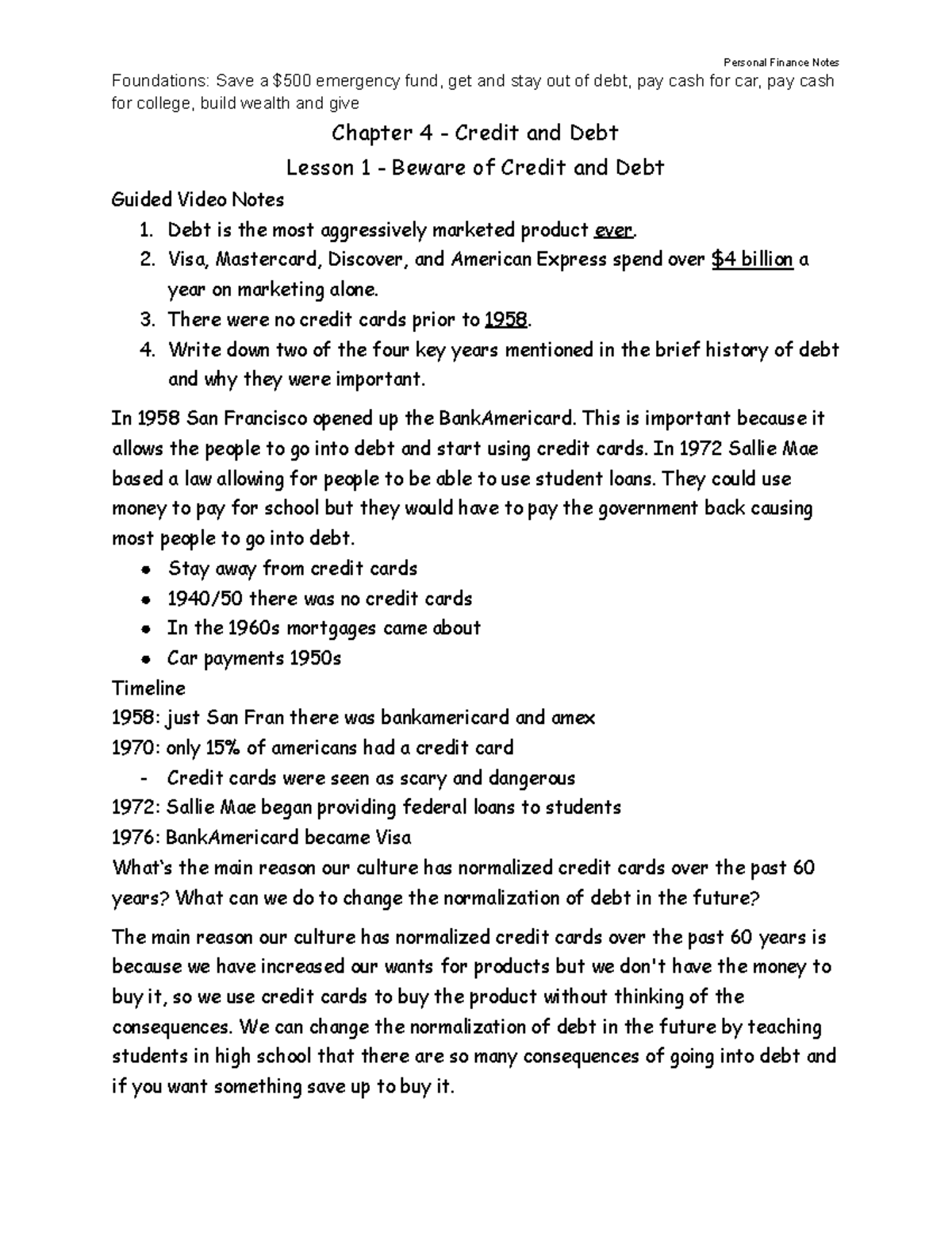 Personal Finance Study Notes: Ch. 4 Credit & Debt (Morgan Horton 22-23 ...