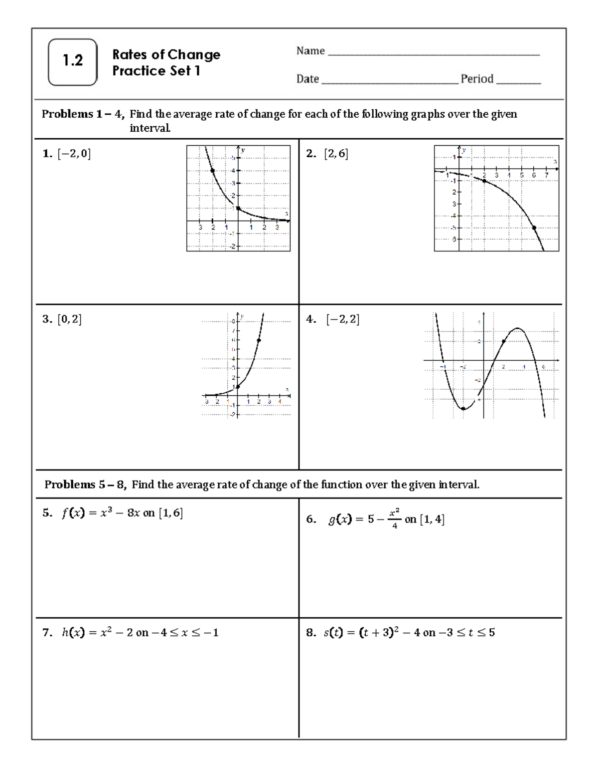 Practice Set 1.2: Average Rates of Change Problems and Solutions - Studocu