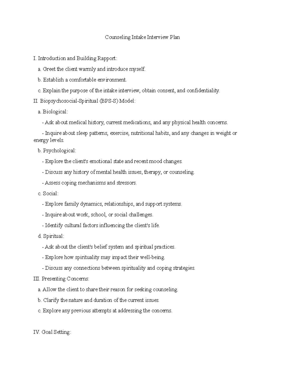 Counseling Intake Interview Plan: Holistic Approach Overview - Studocu