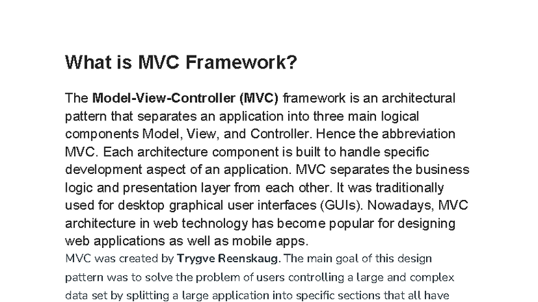 MVC Framework Overview and Features in Web Development (6.WDF) - Studocu