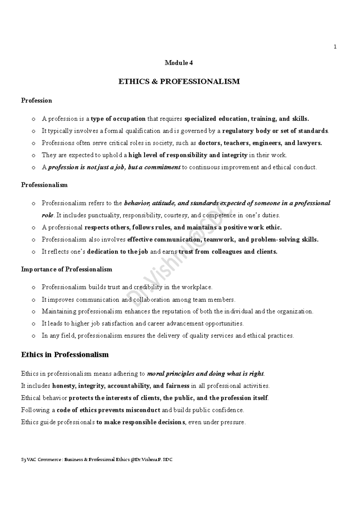 Module 4 S3 VAC Commerce: Professional Ethics and Professionalism - Studocu