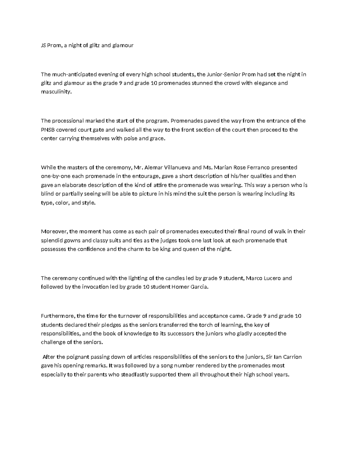 JS Prom 2023: A Night of Glitz and Glamour - Studocu