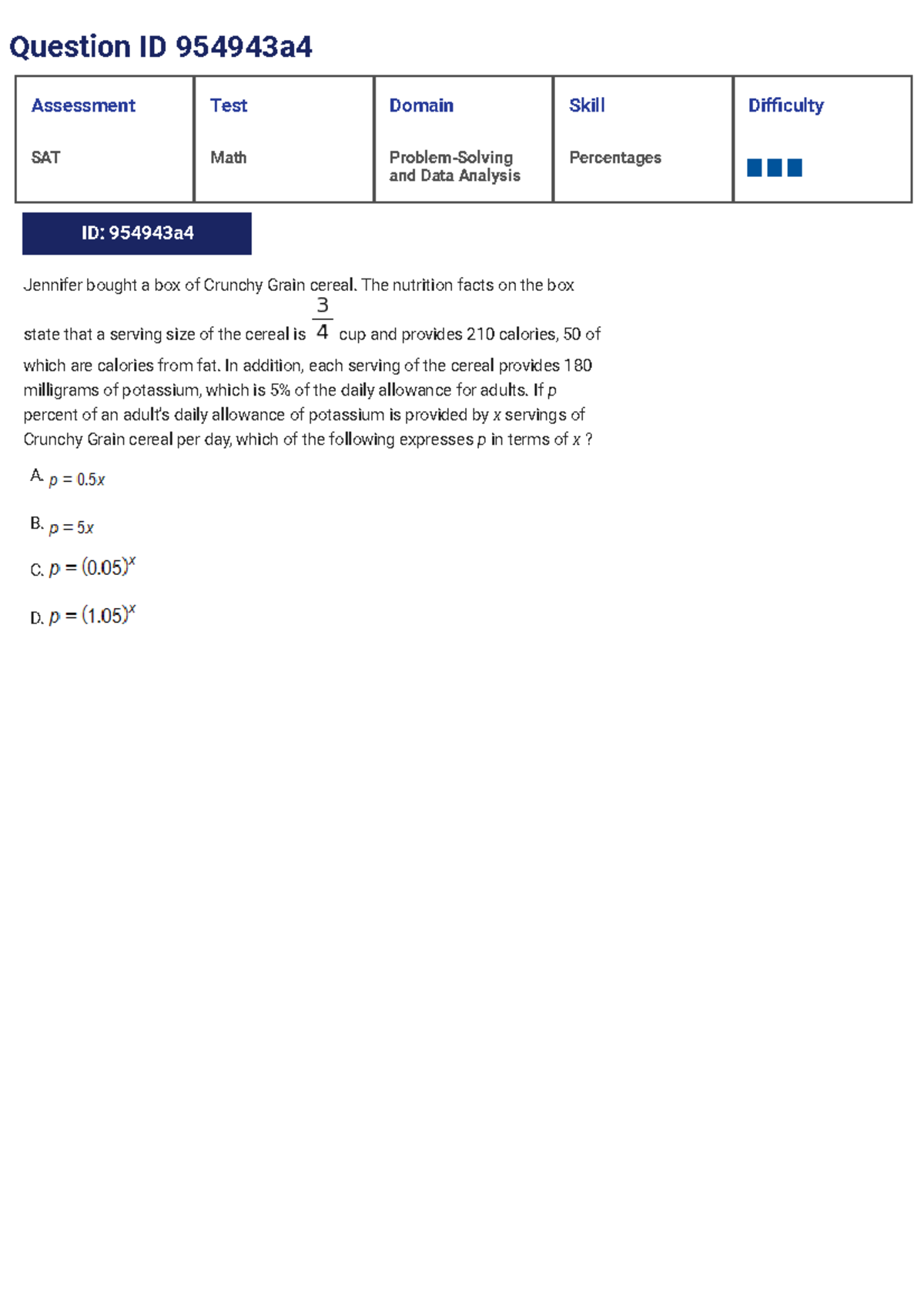 A32 - H - 28 Questions - SAT Math & Data Analysis Percentages - Studocu