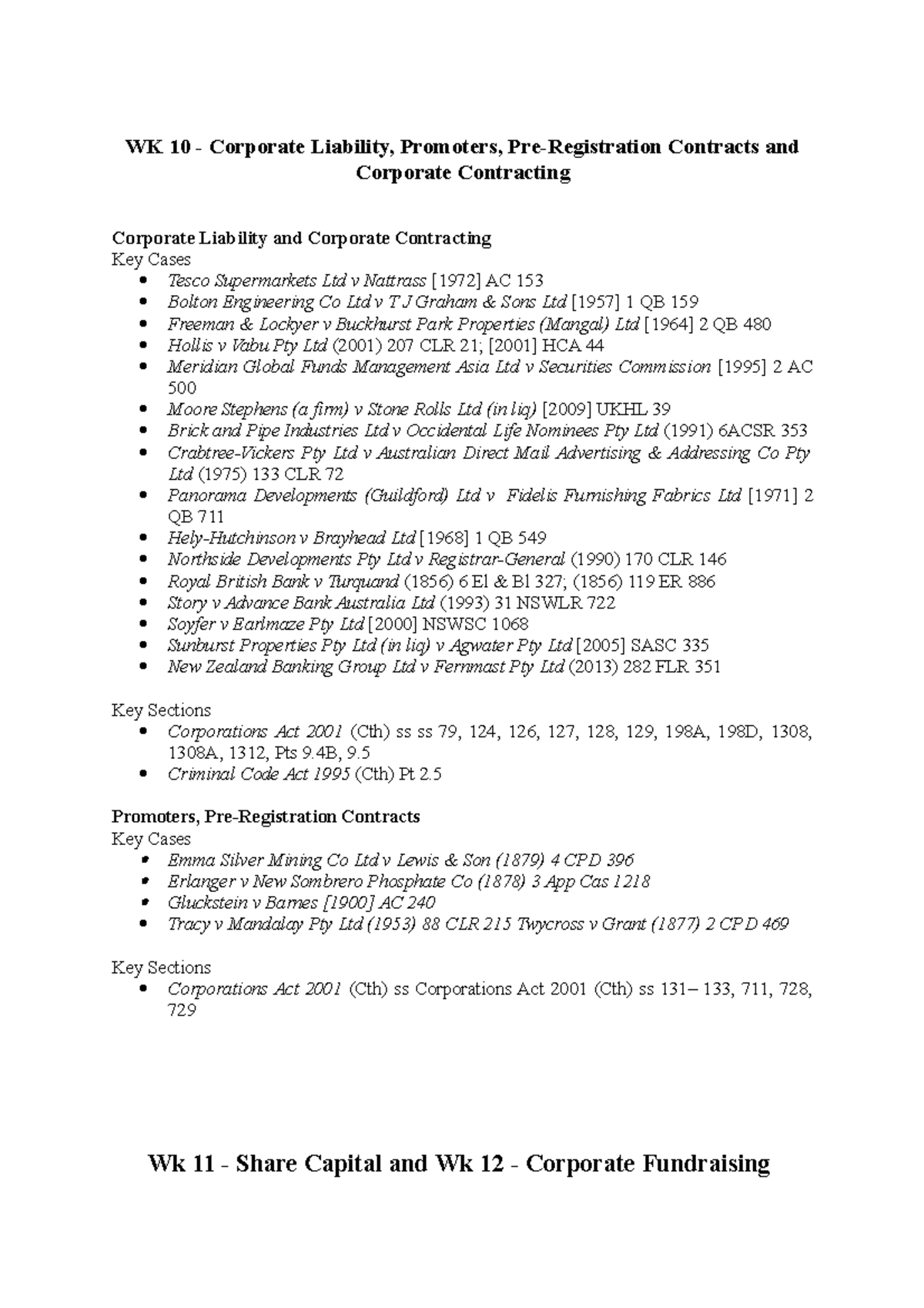 WK 10-12: Corporate Liability, Fundraising & Key Case Summaries - Studocu