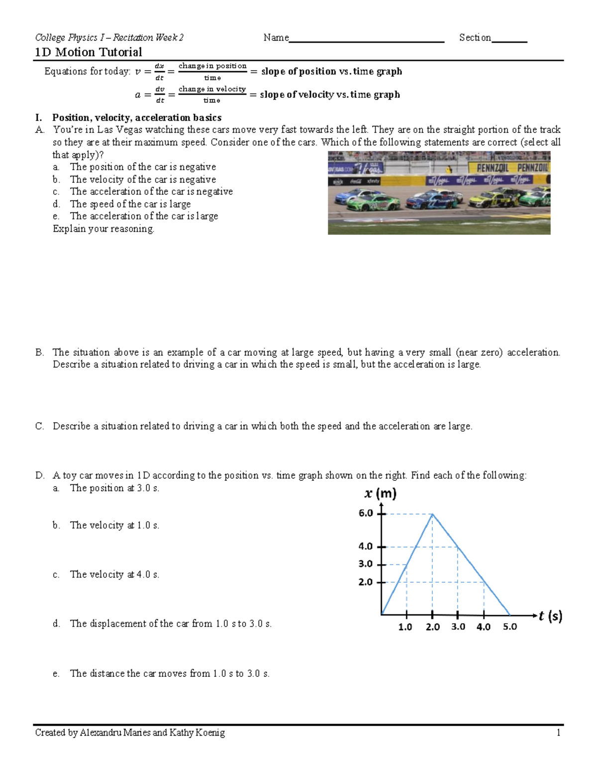 CP1 Recitation Tutorial - Week 2: 1D Motion Concepts and Equations ...
