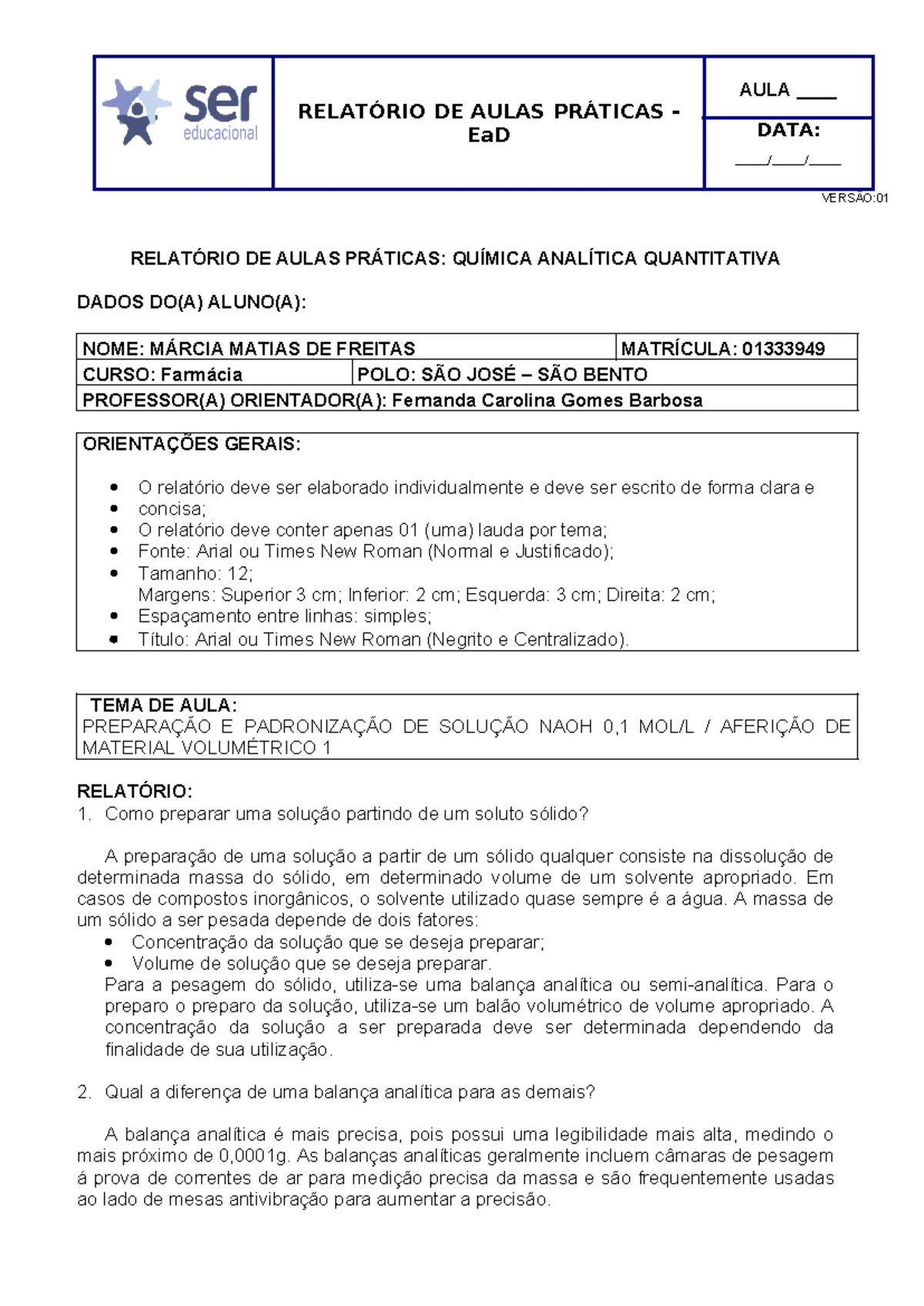 Relatório de Aula Prática: Uroanálises - Farmácia - UNINASSAU - Studocu