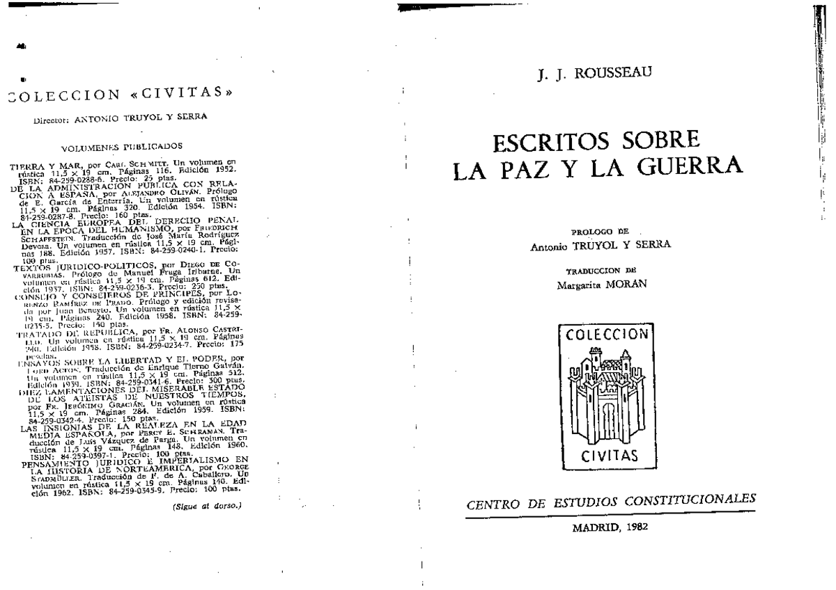 Rousseau Escritos sobre la guerra y la paz - COLECCION CIVITAS J. J ...