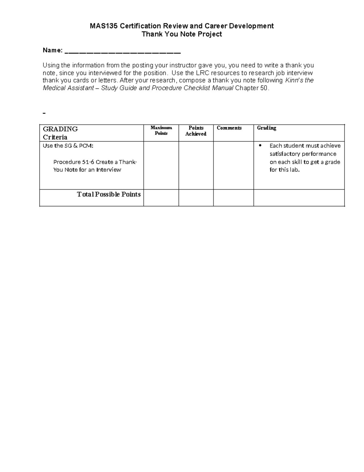 MAS135 Week 4 Thank You Note Project & Grading Criteria - Studocu