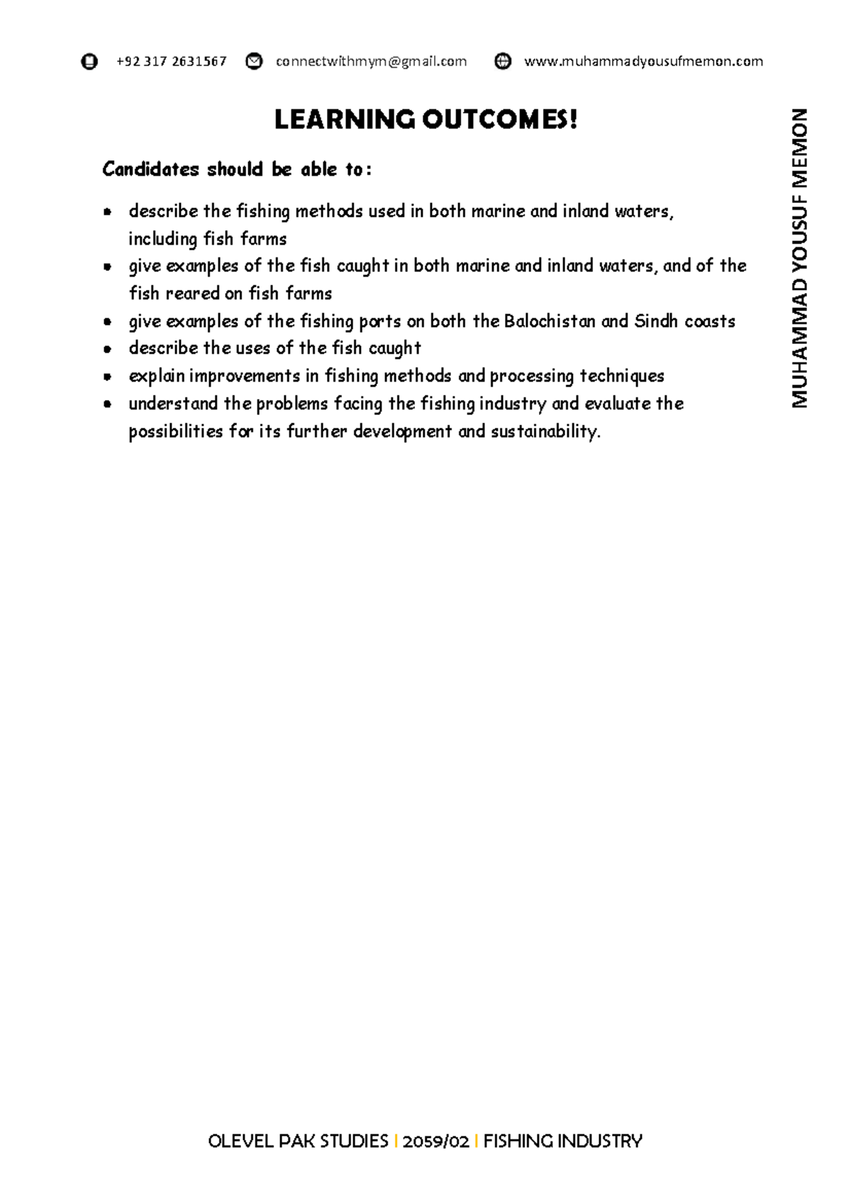 OLEVEL PAKISTAN STUDIES I 2059/02: PRACTICE QUESTIONS ON FISHING ...
