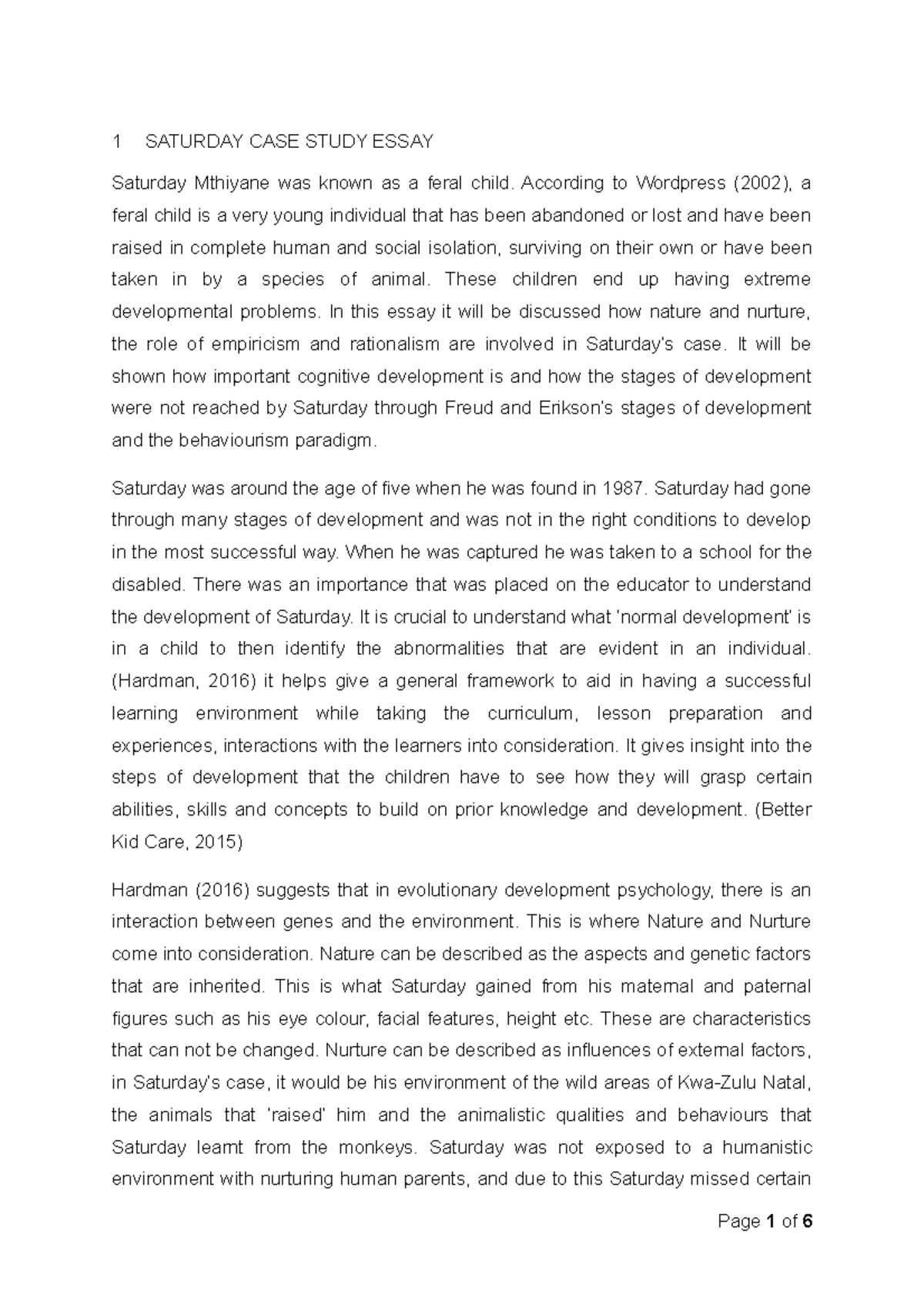 Ferral Child Case Study on Child Development - 1 SATURDAY CASE STUDY ...