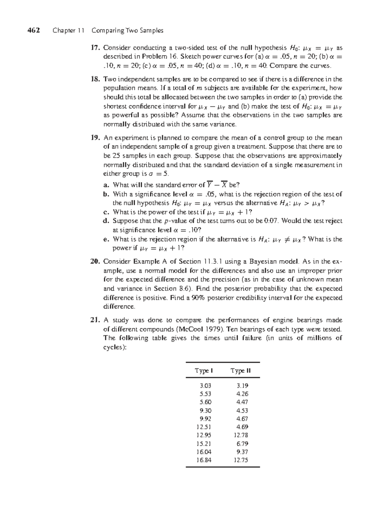 462 Chapter 11 Comparing Two Samples: Power Curves & Hypothesis Testing ...