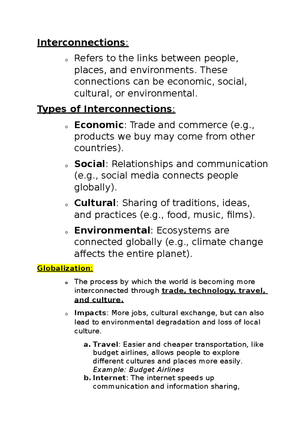 Geography Notes: Interconnections, Globalization, and Their Impacts ...