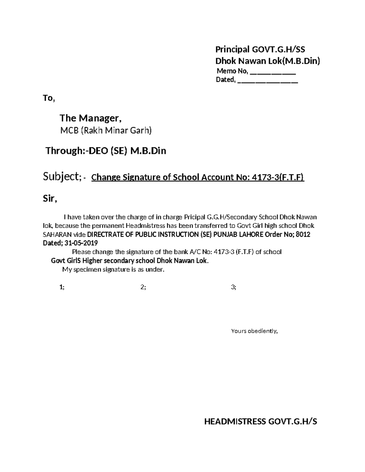 Change of Signature Request for School Accounts (M.B.Din) - Studocu