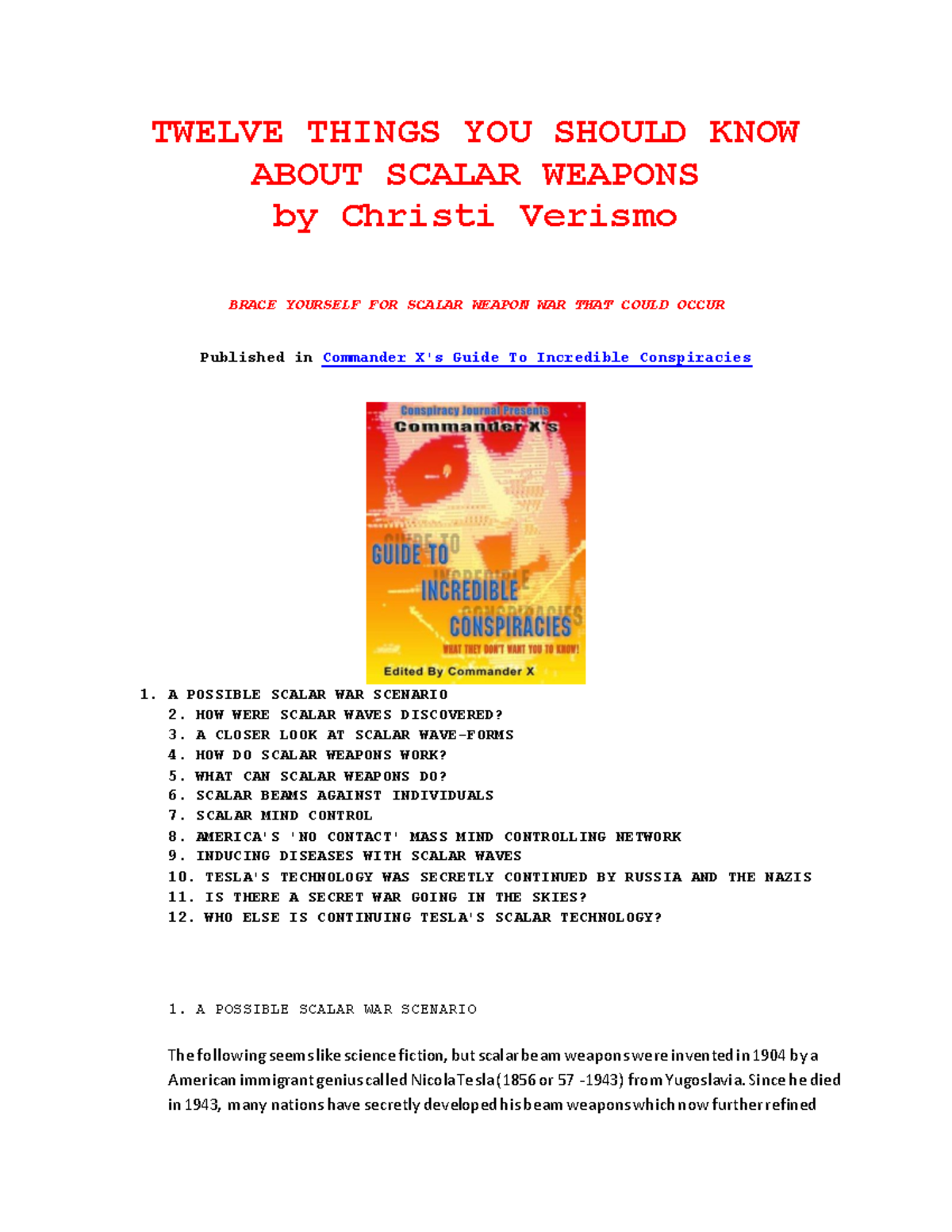 Scalar Weapons & Their Potential: Insights from Commander X - Studocu