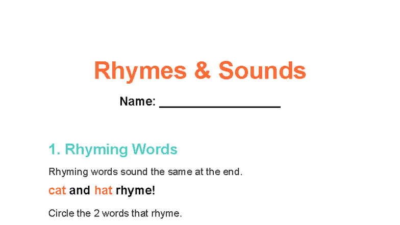 Rhyming and Sounding Out Worksheet - DH2022 - Rhymes & Sounds Name ...