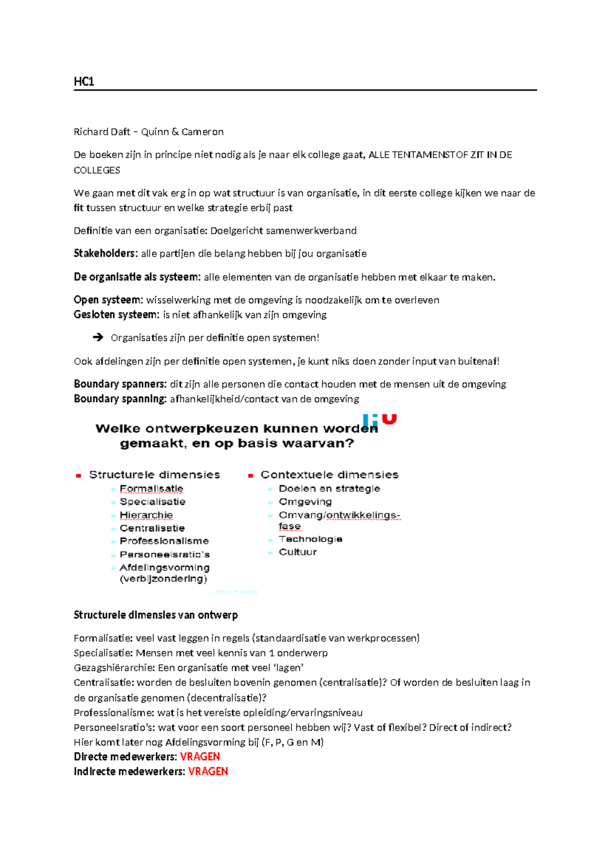 HC1 Aantekeningen over Organisatiekunde: Structuur en Strategie ...