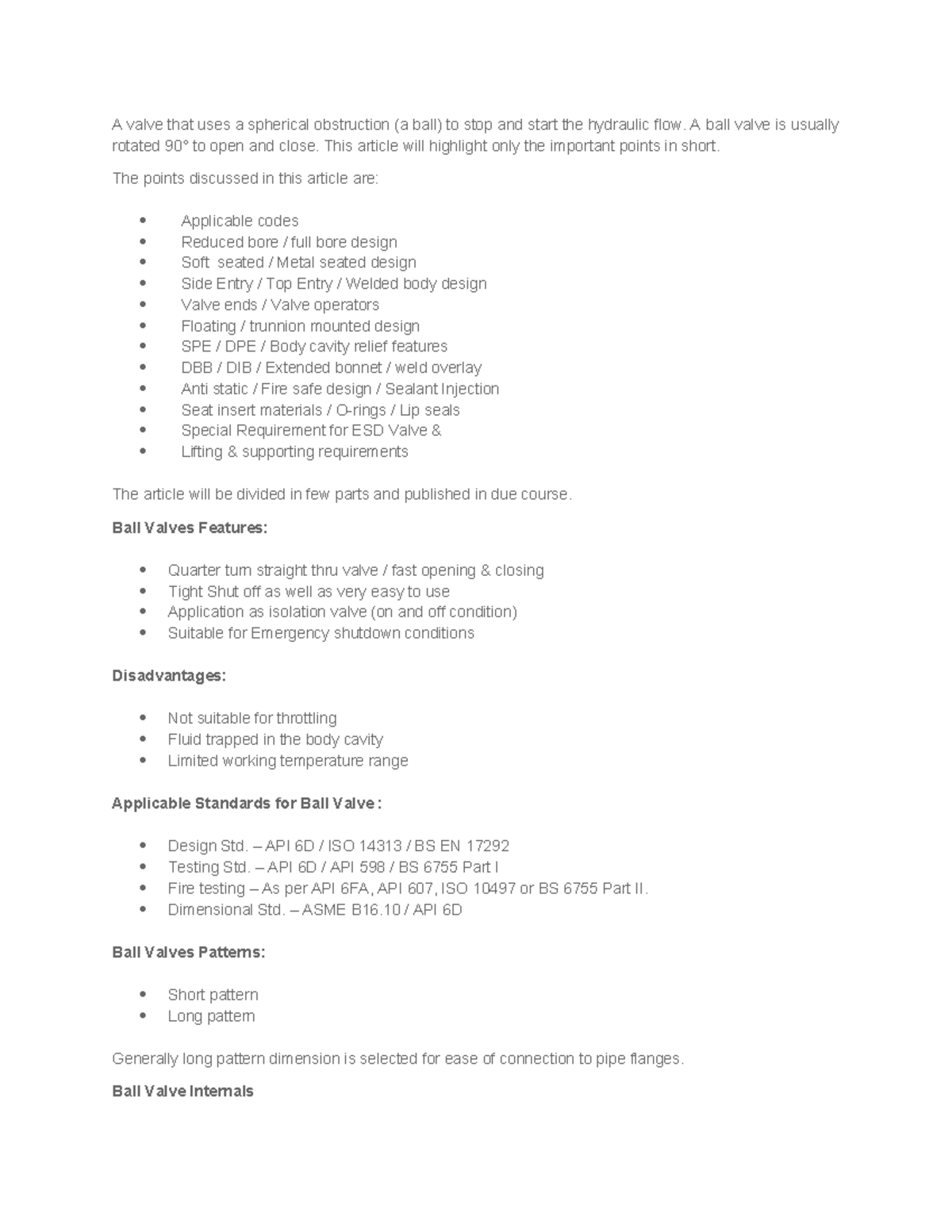 BALL Valves - Key Features and Design Considerations - Studocu