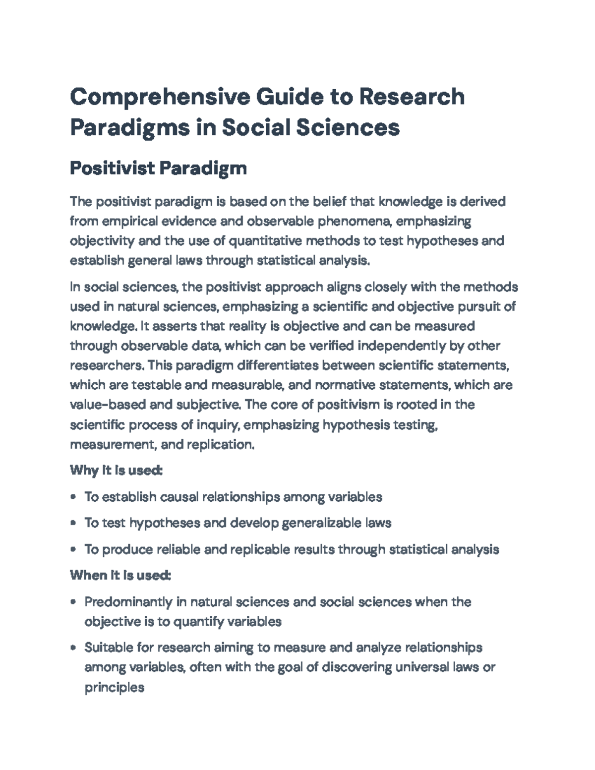 Comprehensive Overview of Research Paradigms in Social Sciences - Studocu