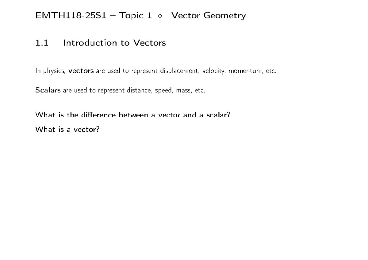 Vector Geometry E118: Introduction to Vectors and Their Properties - Studocu