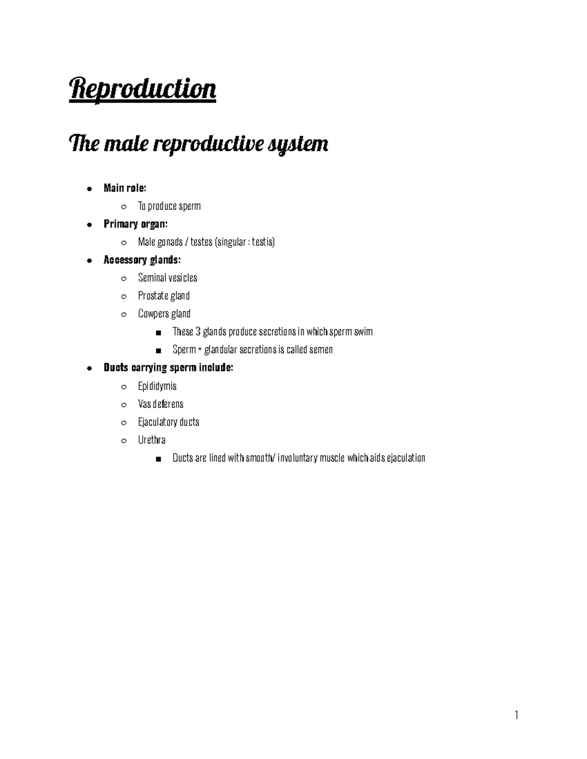Reproduction Overview: Male & Female Systems - Grade 12 Study Notes ...