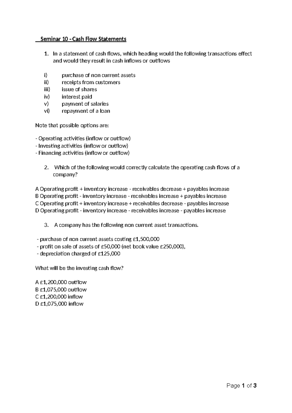 Seminar 10: Cash Flow Statements - Lecture Notes on Accounting - Studocu