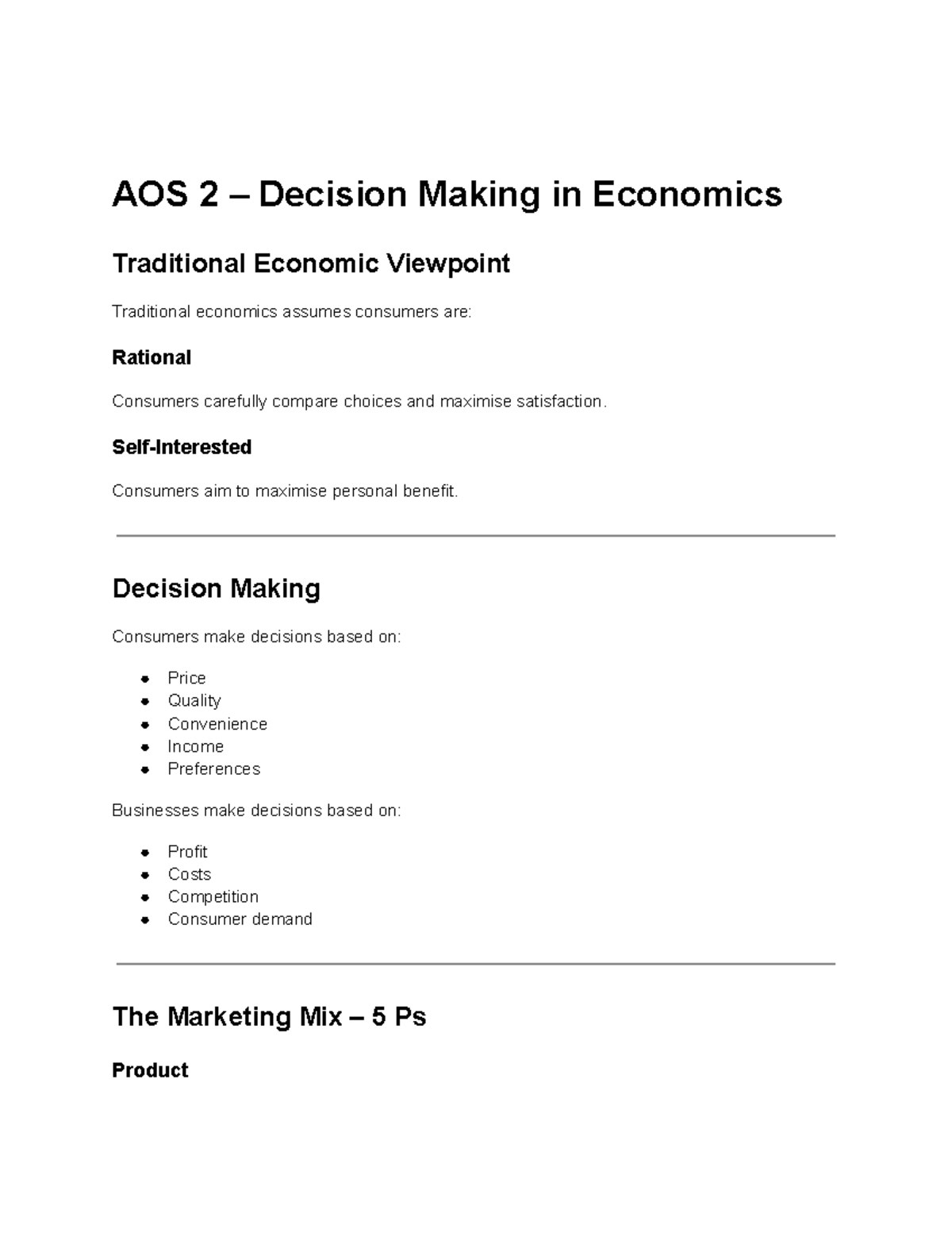 UNIT 1 AOS 2 – Decision Making in Economics Overview - Studocu