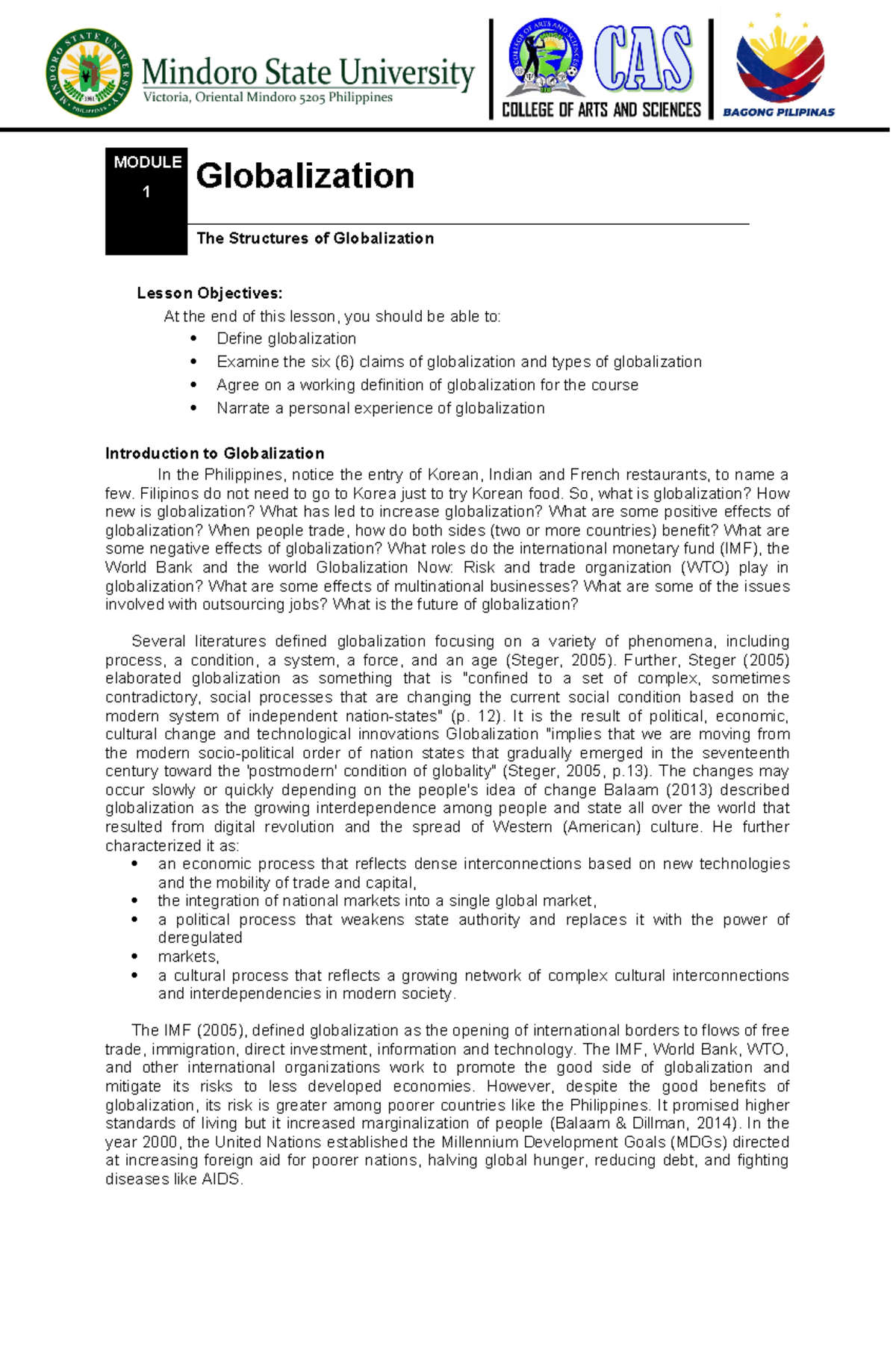 TCW-Module-1 - tcw - MODULE Globalization 1 The Structures of Globalization Lesson Objectives ...