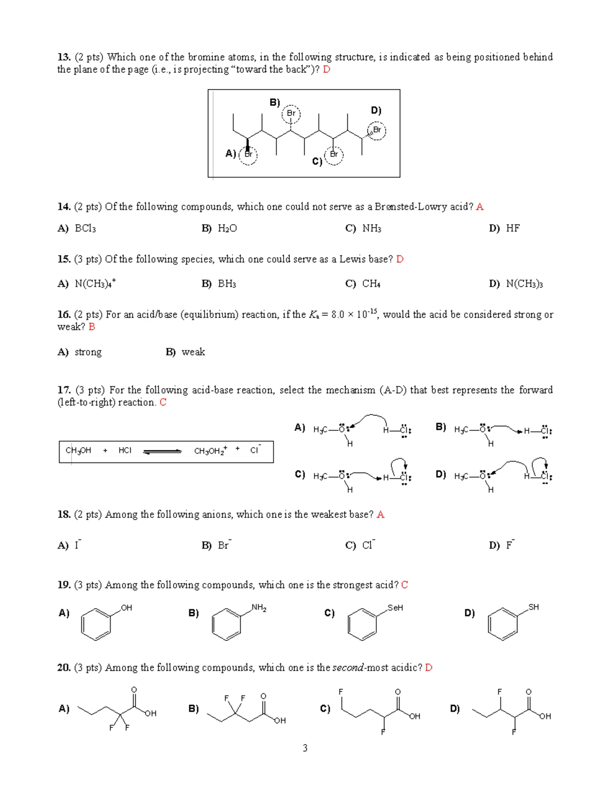 Exam 3 Spring 2024 - Organic Chemistry I Answer Key (CHEM 3305) - Studocu