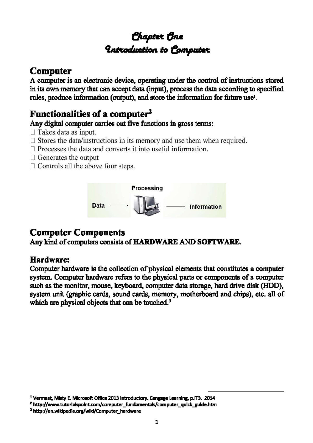 Chapter 1: Introduction to Computers - Overview and Functions - Studocu