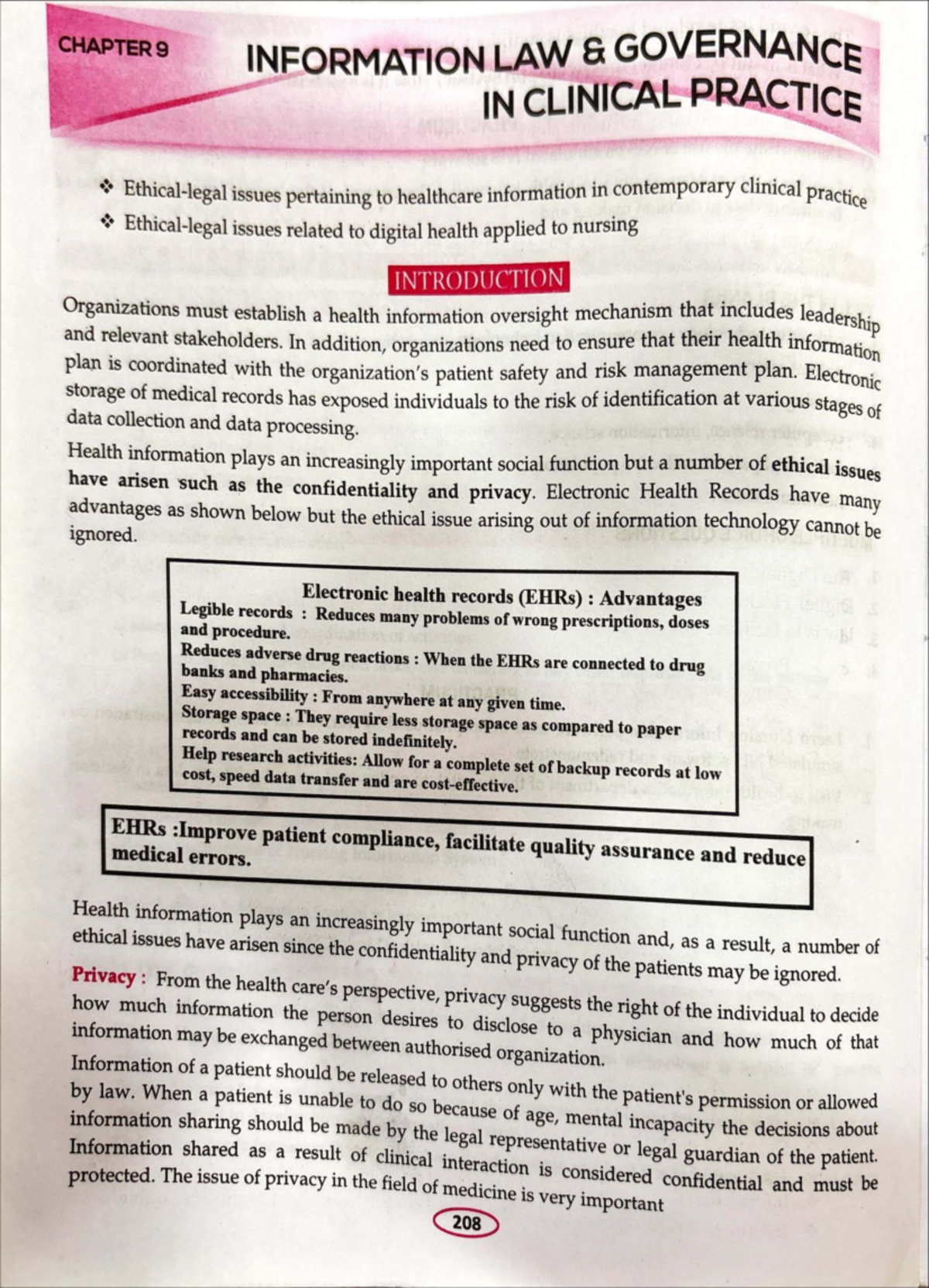 CHAPTER 9: INFORMATION LAW GOVERNANCE IN CLINICAL PRACTICE - Studocu