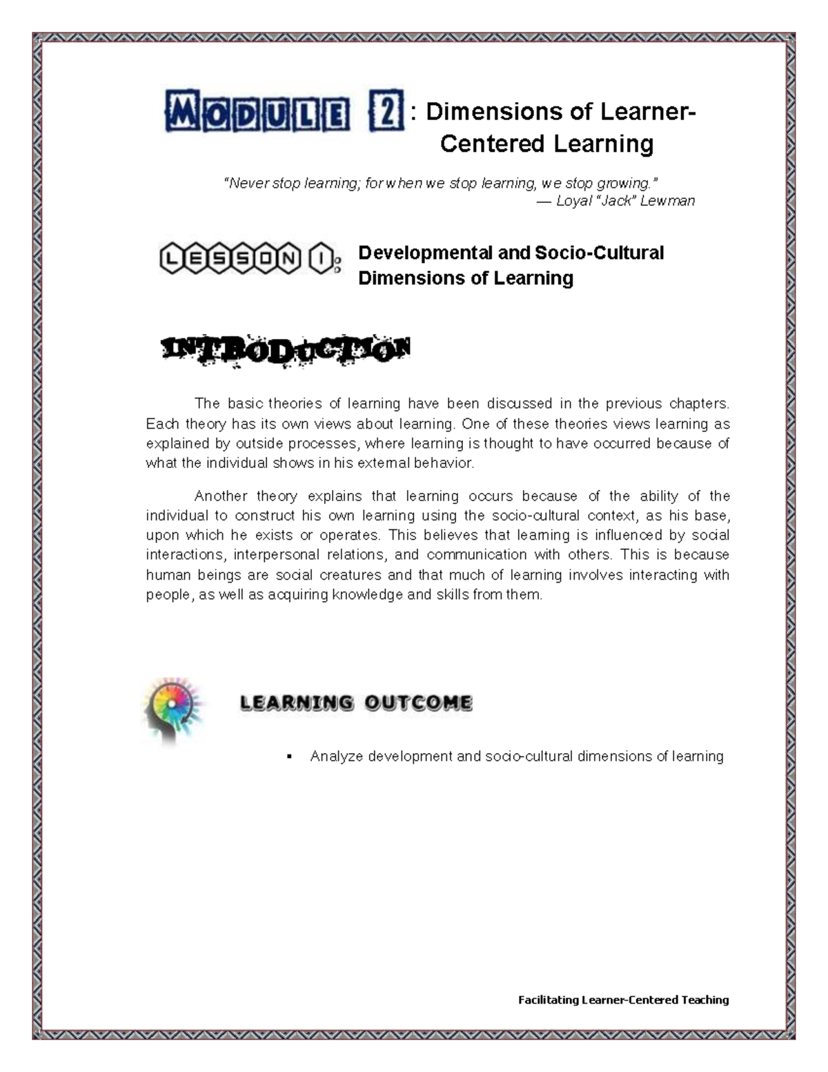 36: Dimensions of Learner-Centered Learning (Module-2 - FMI) - Studocu
