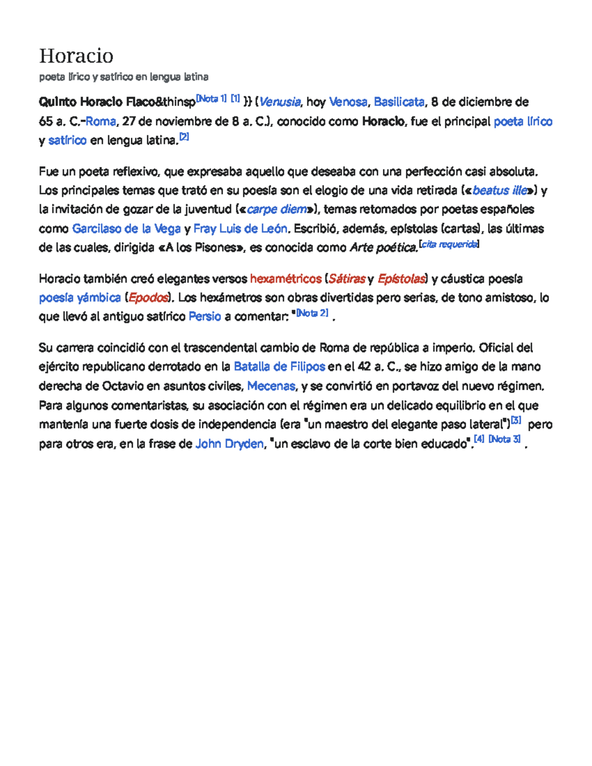 Horacio - Wikipedia, la enciclopedia libre - Horacio poeta lírico y ...