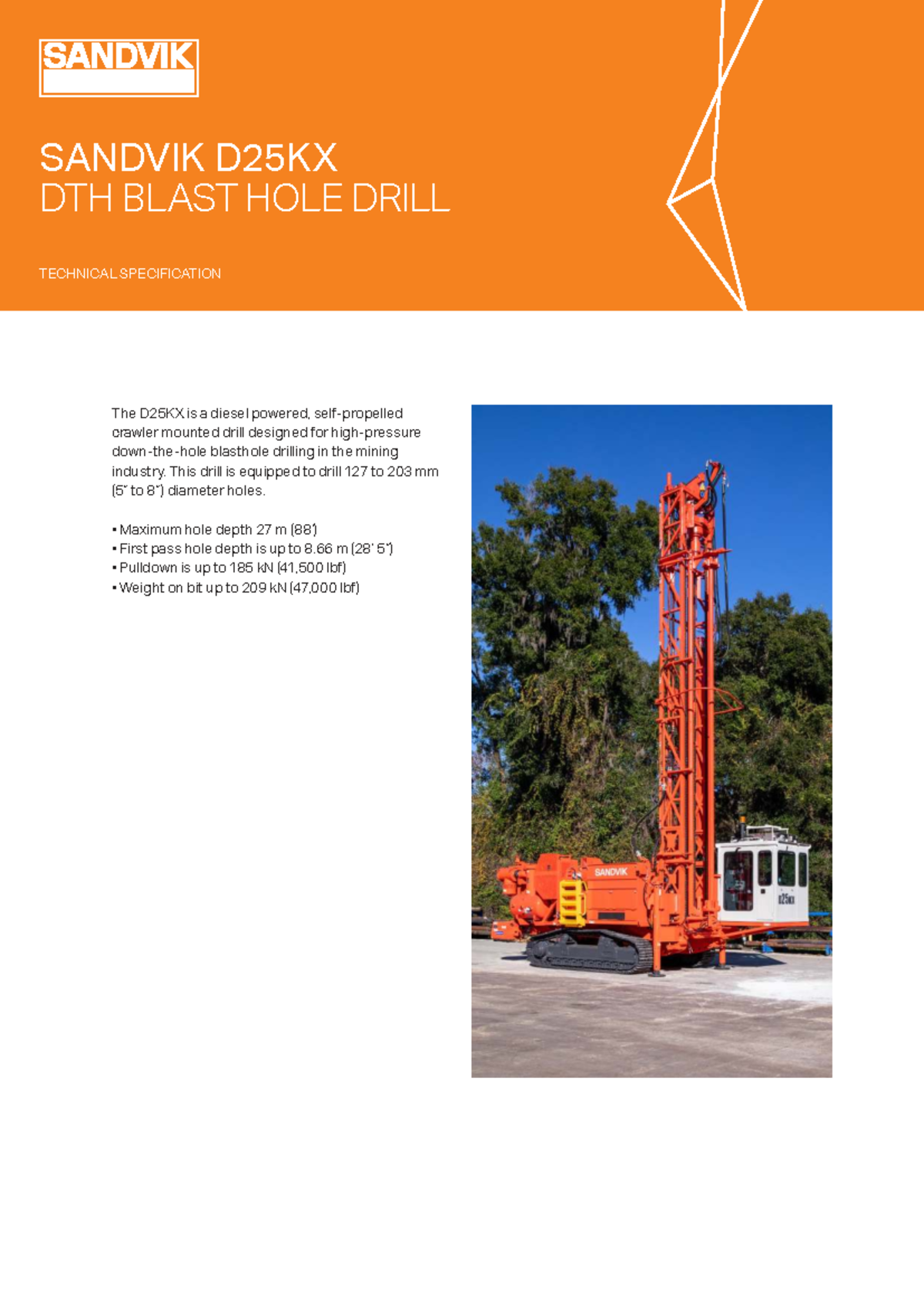 SANDVIK D25KX DTH Blast Hole Drill Tech Specs & Performance Data - Studocu